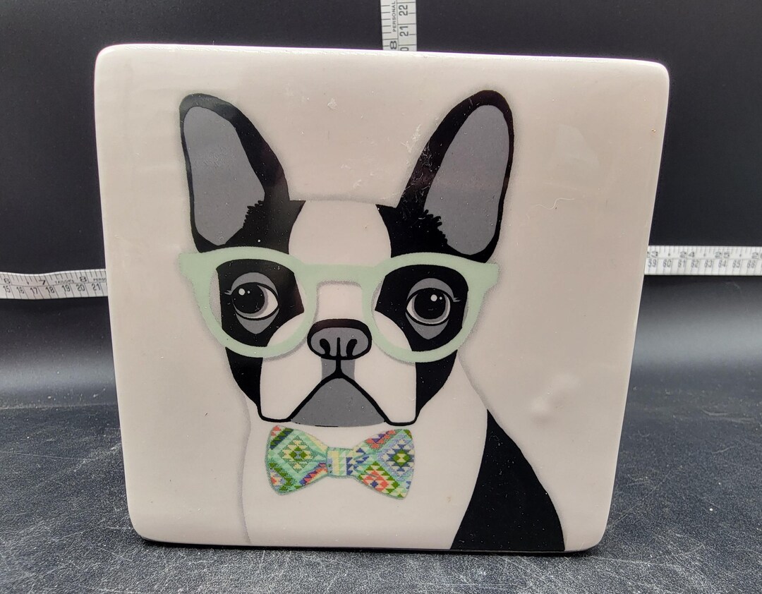 Rae Dunn Artisan Collection Boston Terrier Green Glasses Bow Tie ...