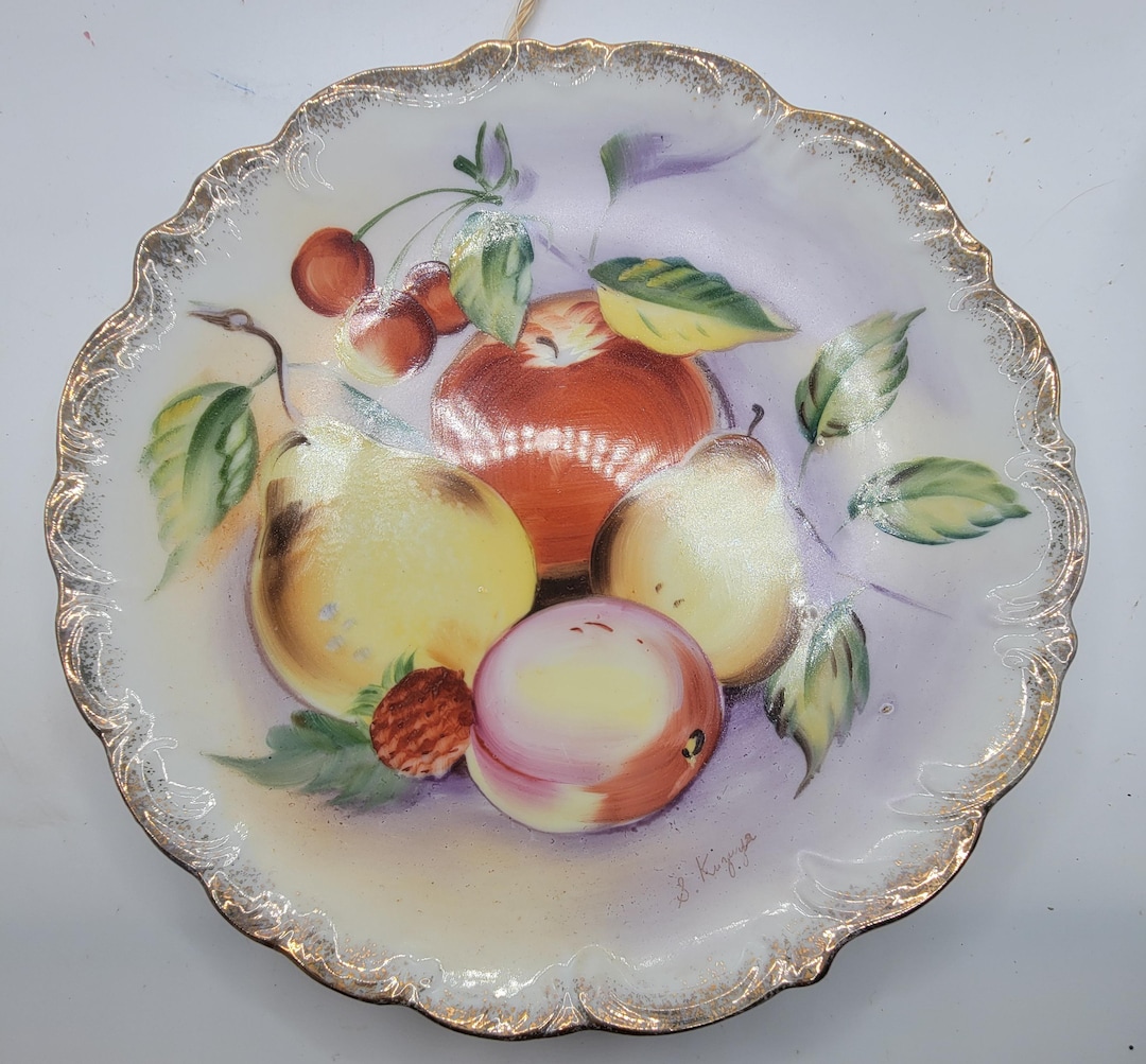 Scalloped Edge Fruit Hand Painted Plate 8" Japan UCAGCO Signed by S ...