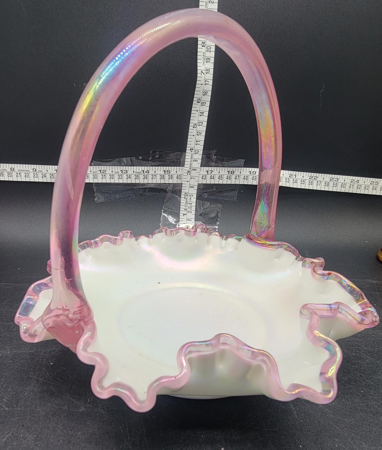 Vintage Fenton 1900s Apple Blossom Crest Handled Pink Iridescent Milk ...