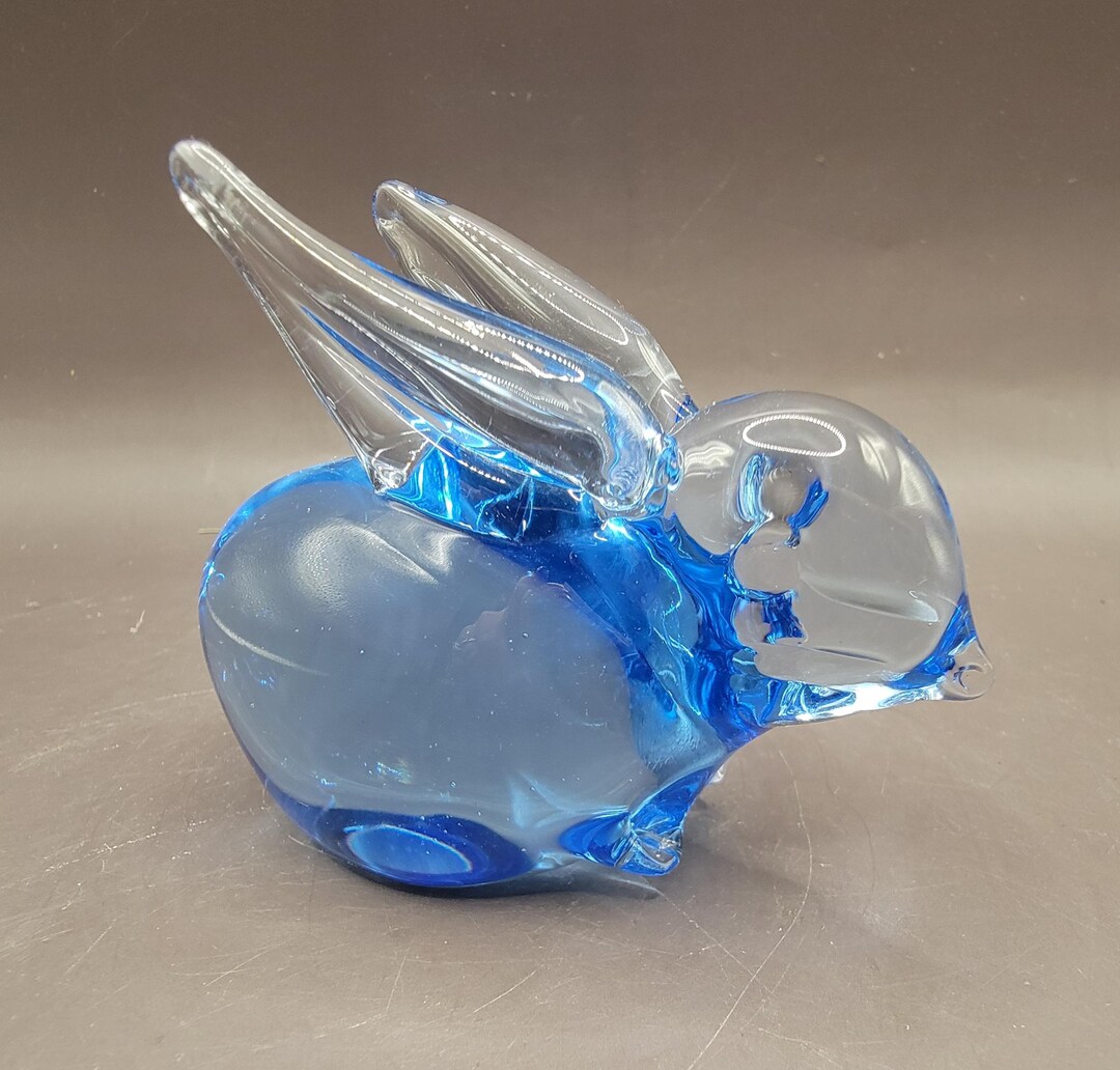 Vintage Blue Glass Rabbit Paperweight - Etsy