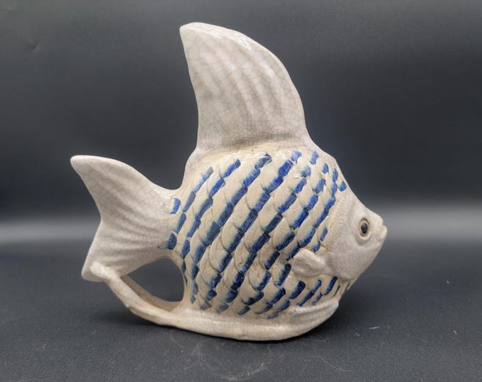Vintage Signed White and Blue Ceramic Pottery Fish DZ-ZZ-II - 8" - Etsy