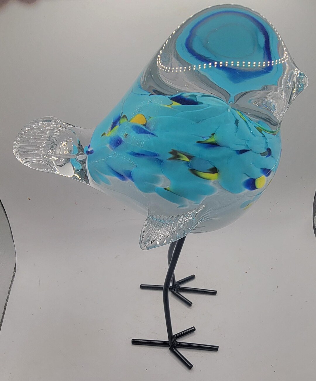 Vintage Blue Bird on Metal Legs Handmade and Handblown 9 - Etsy