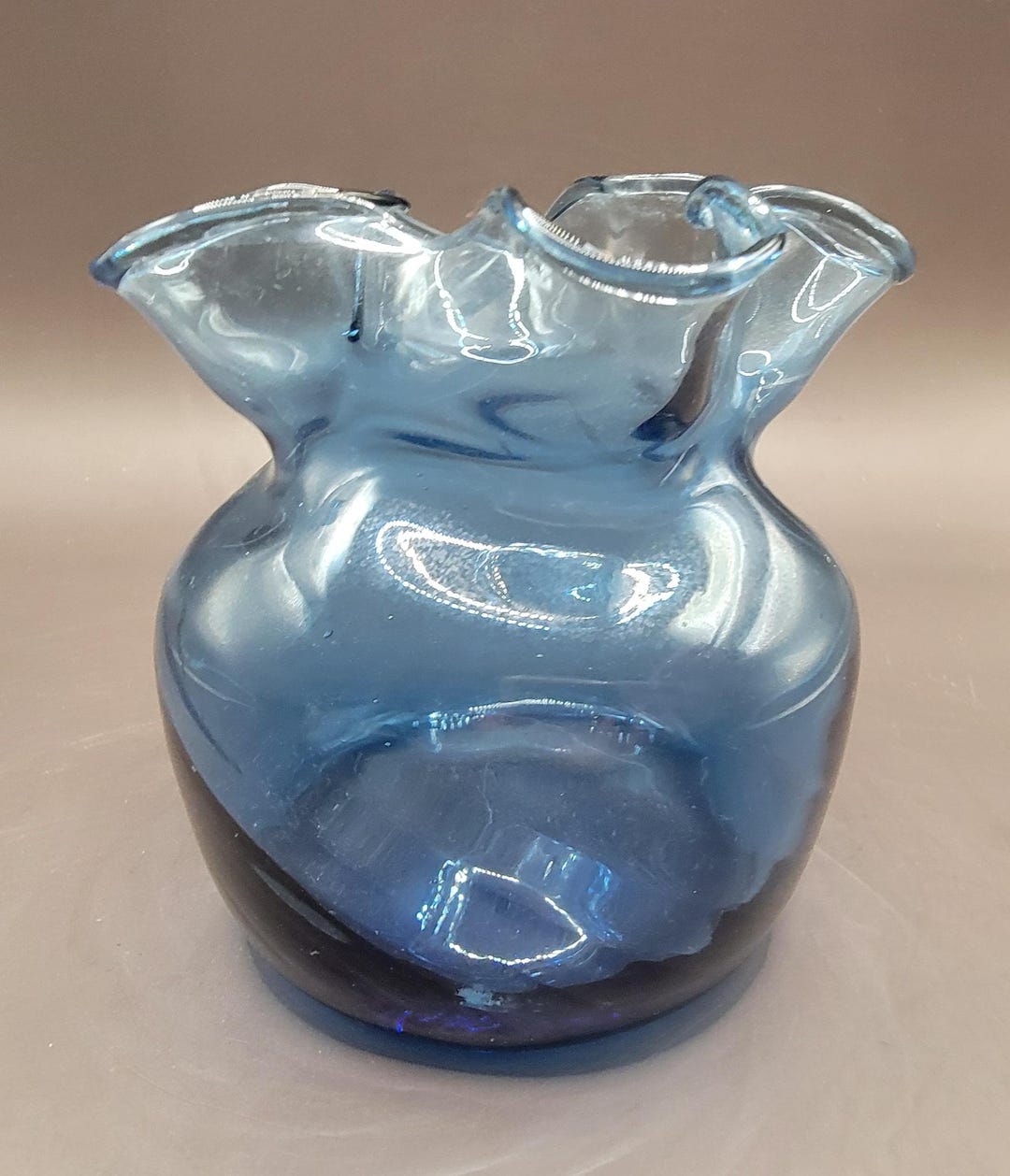 Vintage Hand Blown Art Glass Slate Blue Ruffled Edge Vase 6 - Etsy