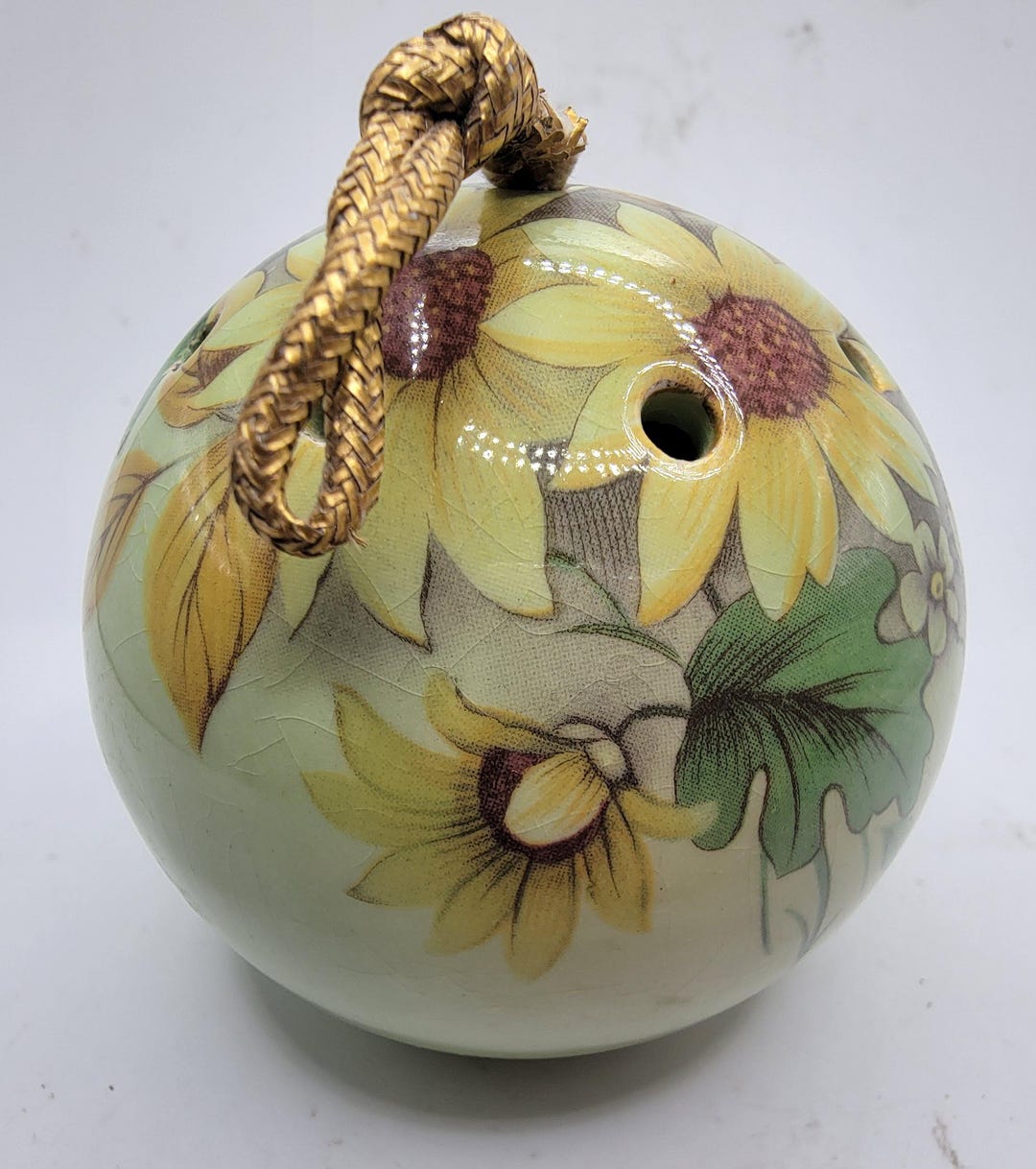 Vintage Ye Olde Ceramic Pomander Potpourri Ball in Green Florals Made ...