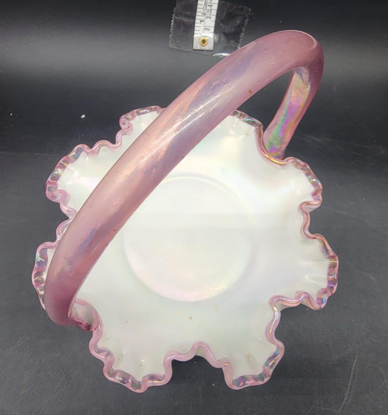 Vintage Fenton 1900s Apple Blossom Crest Handled Pink Iridescent Milk ...