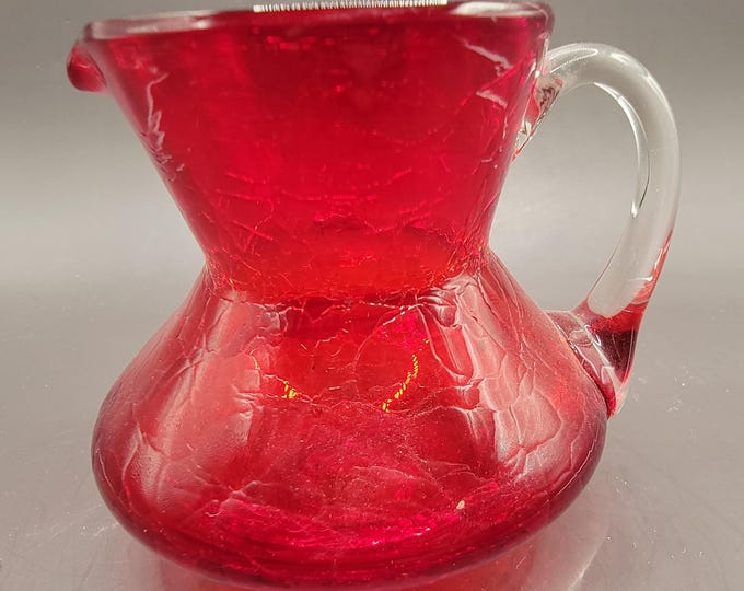 Vintage Red Crackle Glass Vase Pitcher - 4" - Etsy