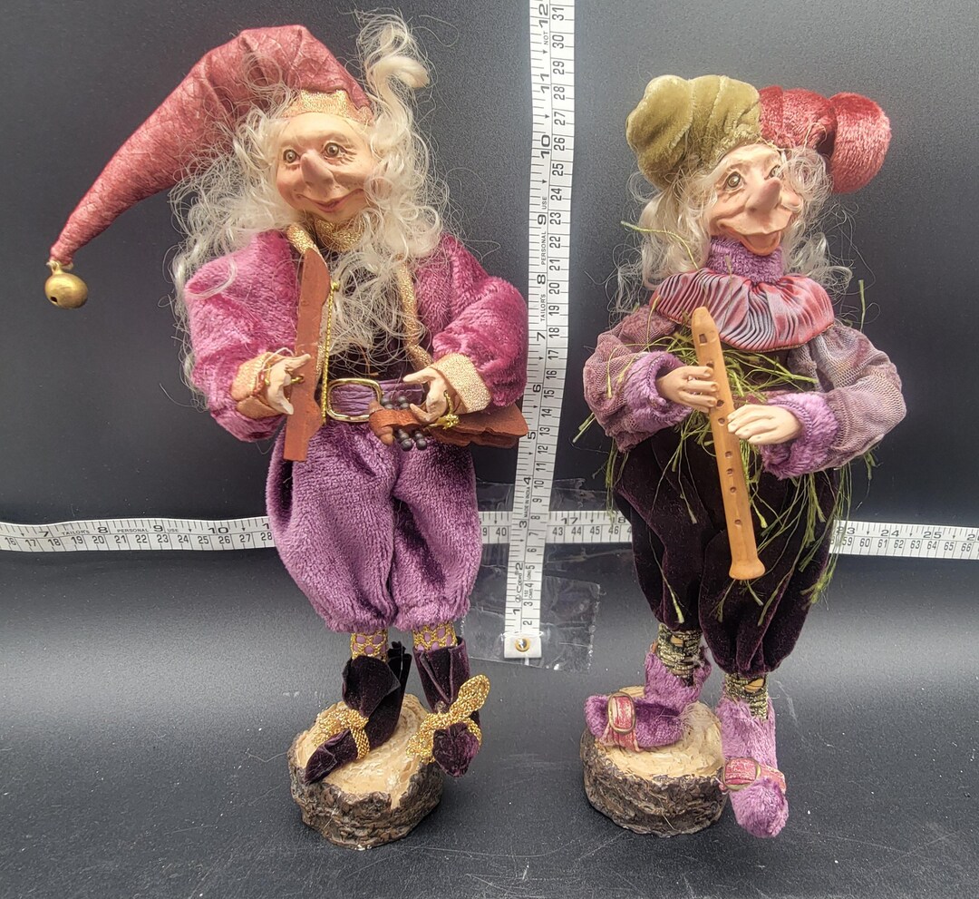 Vintage Set of Two Woodland Elf Elves Jester Flute Fools Figurines ...