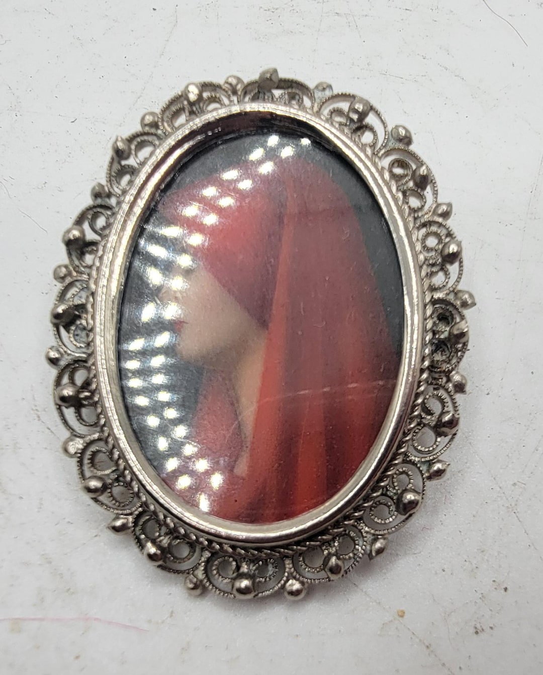 Antique Italian Hand Painted St Fabiola Portrait Filigree Brooch ...