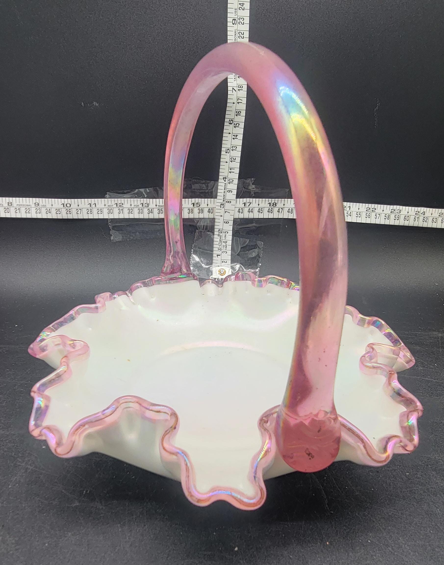 Vintage Fenton 1900s Apple Blossom Crest Handled Pink Iridescent Milk ...