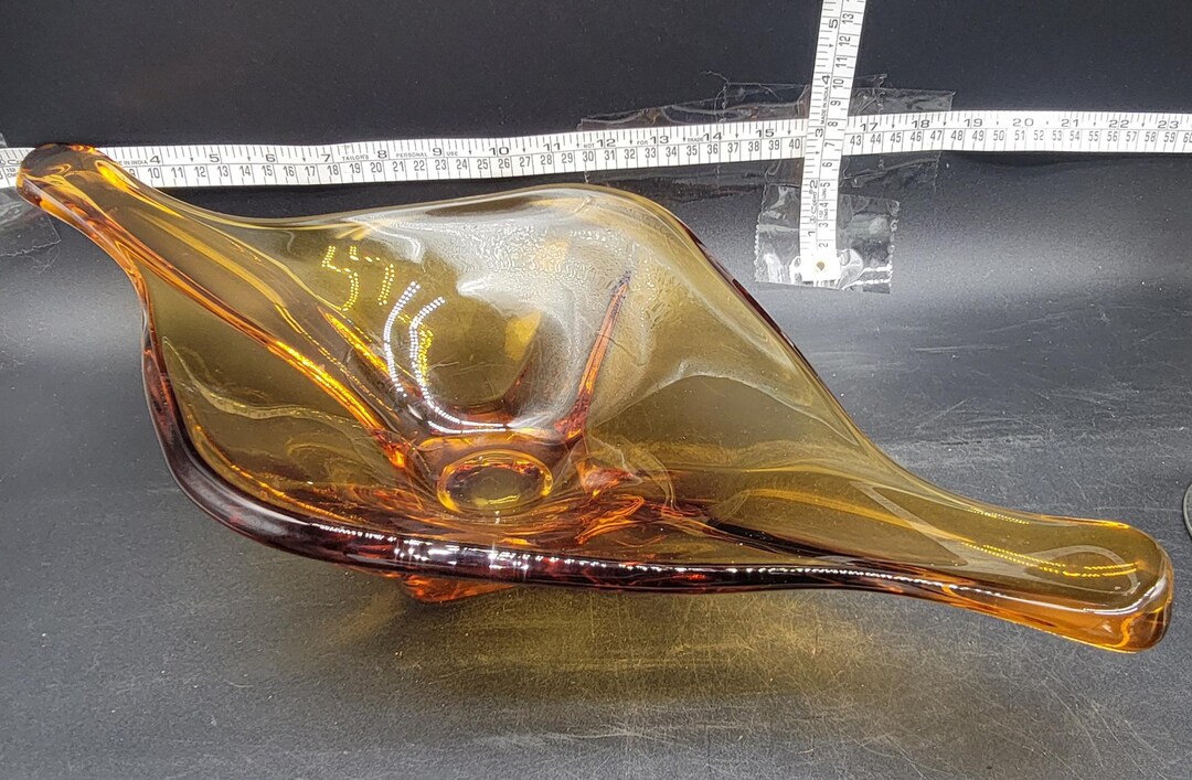 Vintage Mid Century Modern Viking Glass Amber Console Bowl - 20" - Etsy