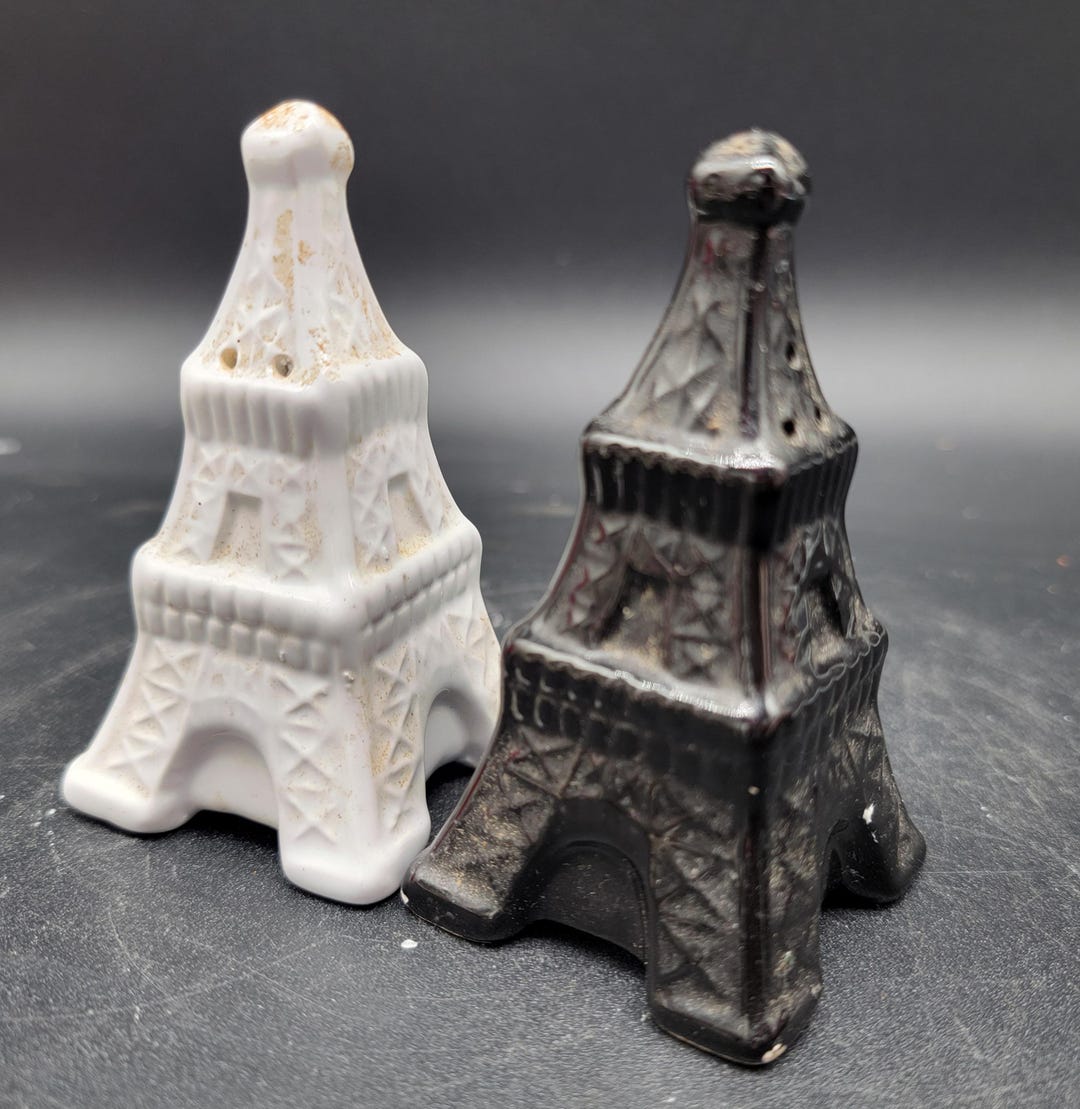 Vintage Eiffel Tower Black White Salt Pepper Shaker Set - Etsy