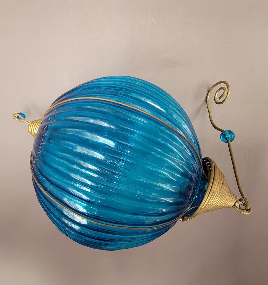 Vintage Aqua Blue Decorated Glass Orb Ornament - 4" - Etsy