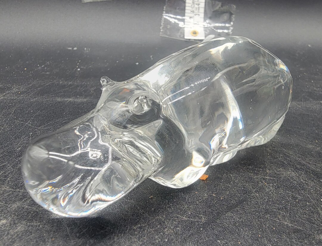 Vintage Clear Glass Hippo Paperweight Figurine "come Get Your House ...