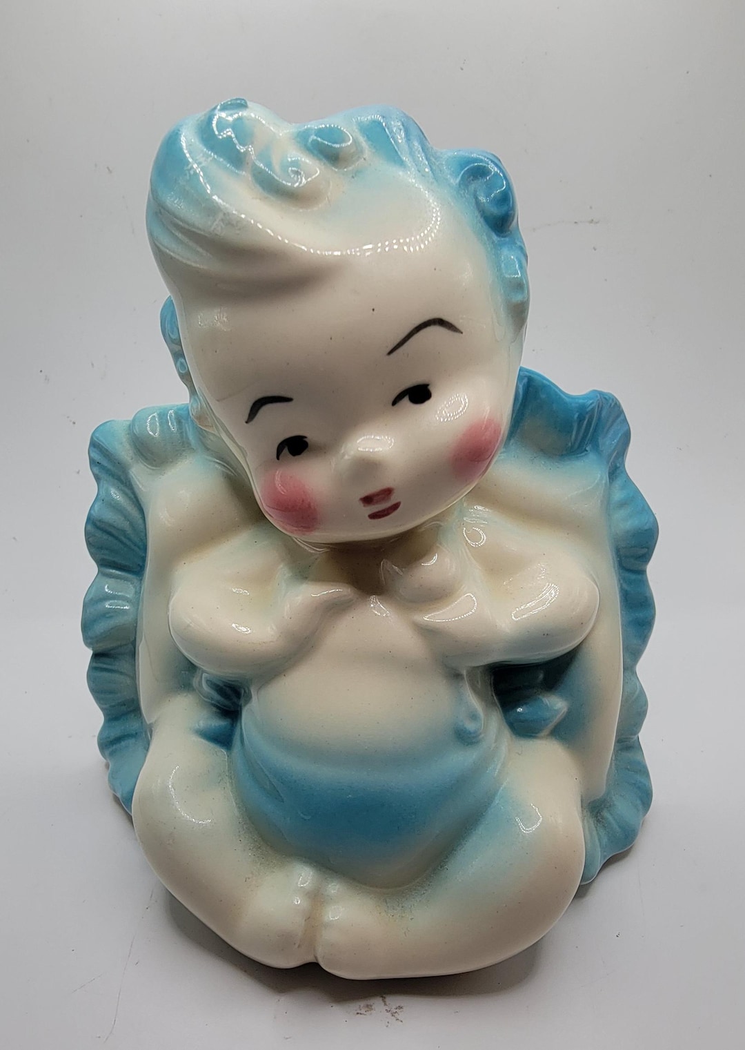 Vintage Hull Pottery 92 USA Blue Baby on Pillow Planter Nursery Decor ...