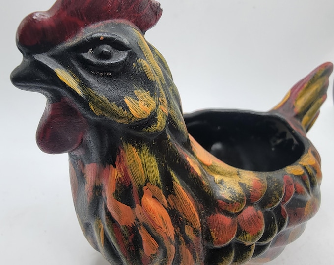 Vintage Red, Yellow, and Black Ceramic Rooster Planter - Etsy