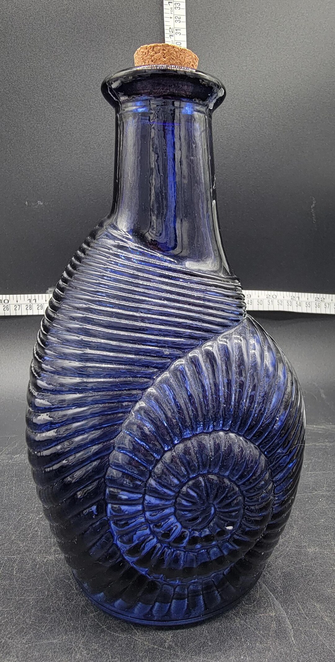 Vintage Cobalt Blue Shell Pattern Blue Glass Jar With Cork Lid - 10" - Etsy