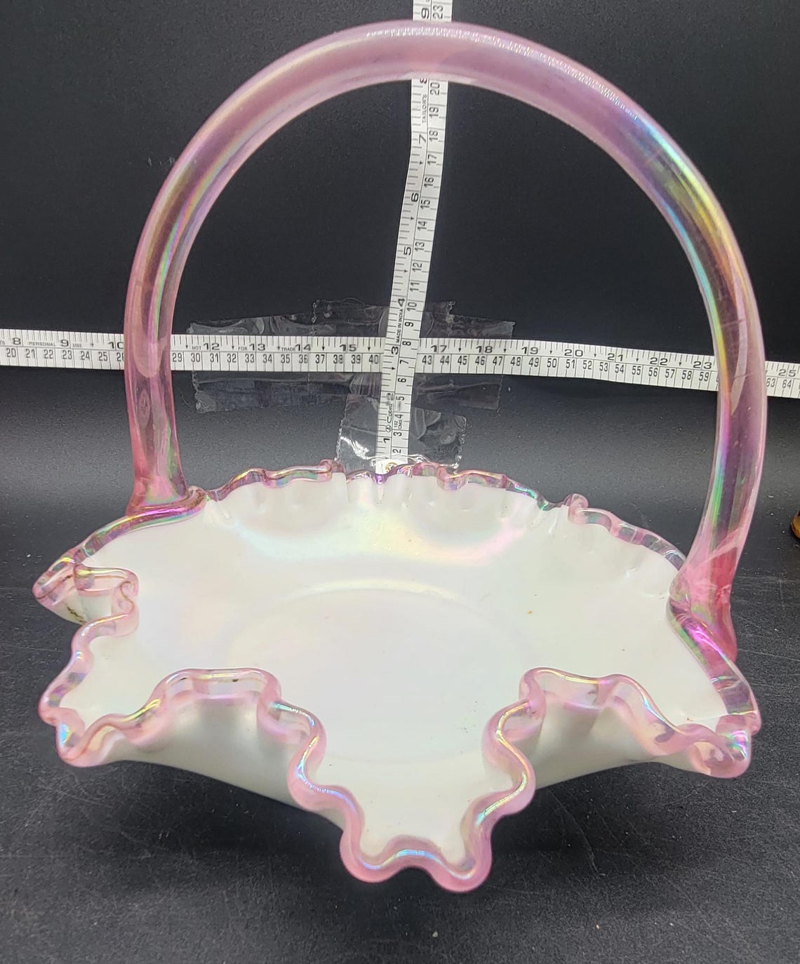 Vintage Fenton 1900s Apple Blossom Crest Handled Pink Iridescent Milk ...