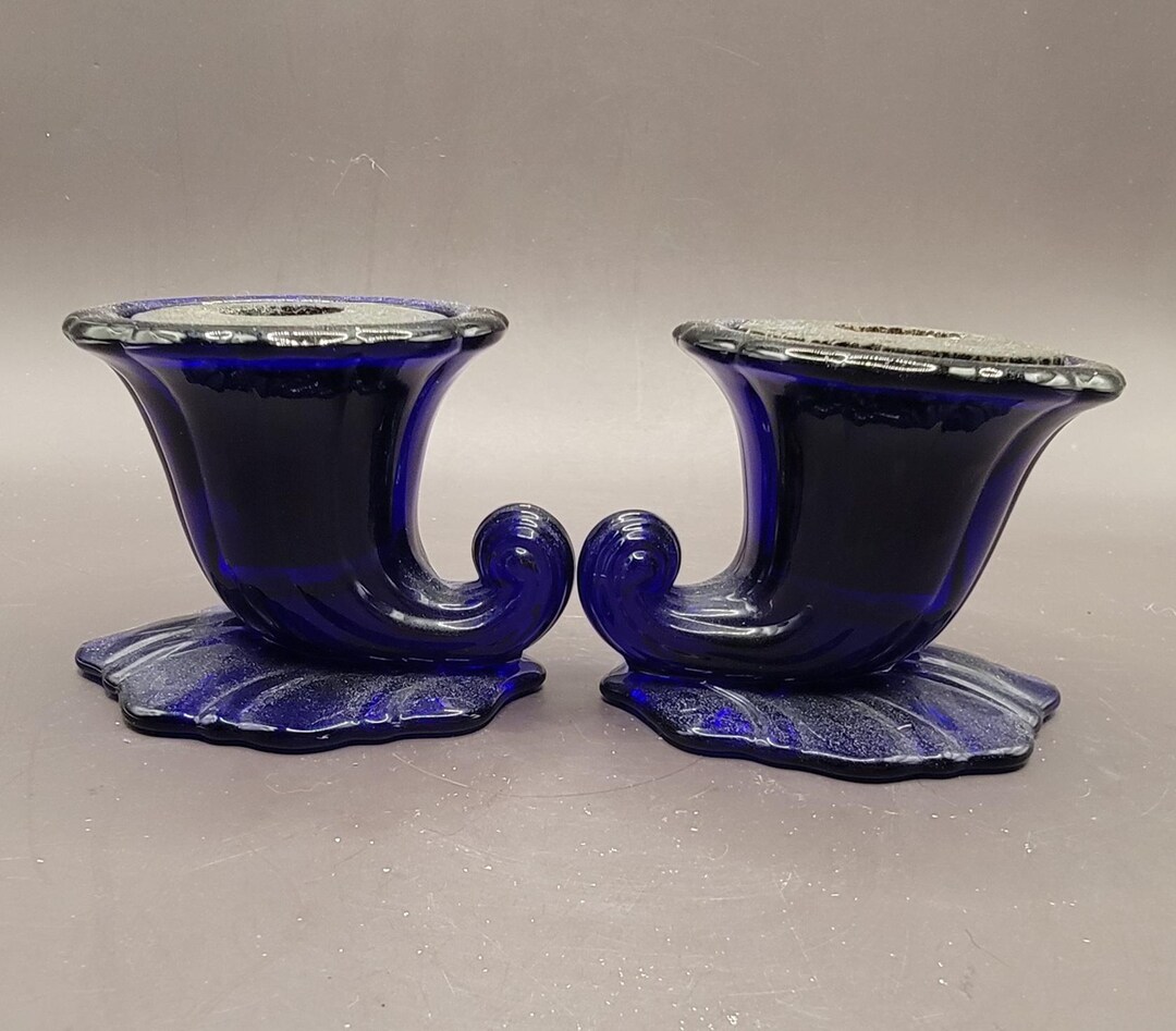 Vintage Cobalt Blue Glass Candle Holders 2 - Etsy