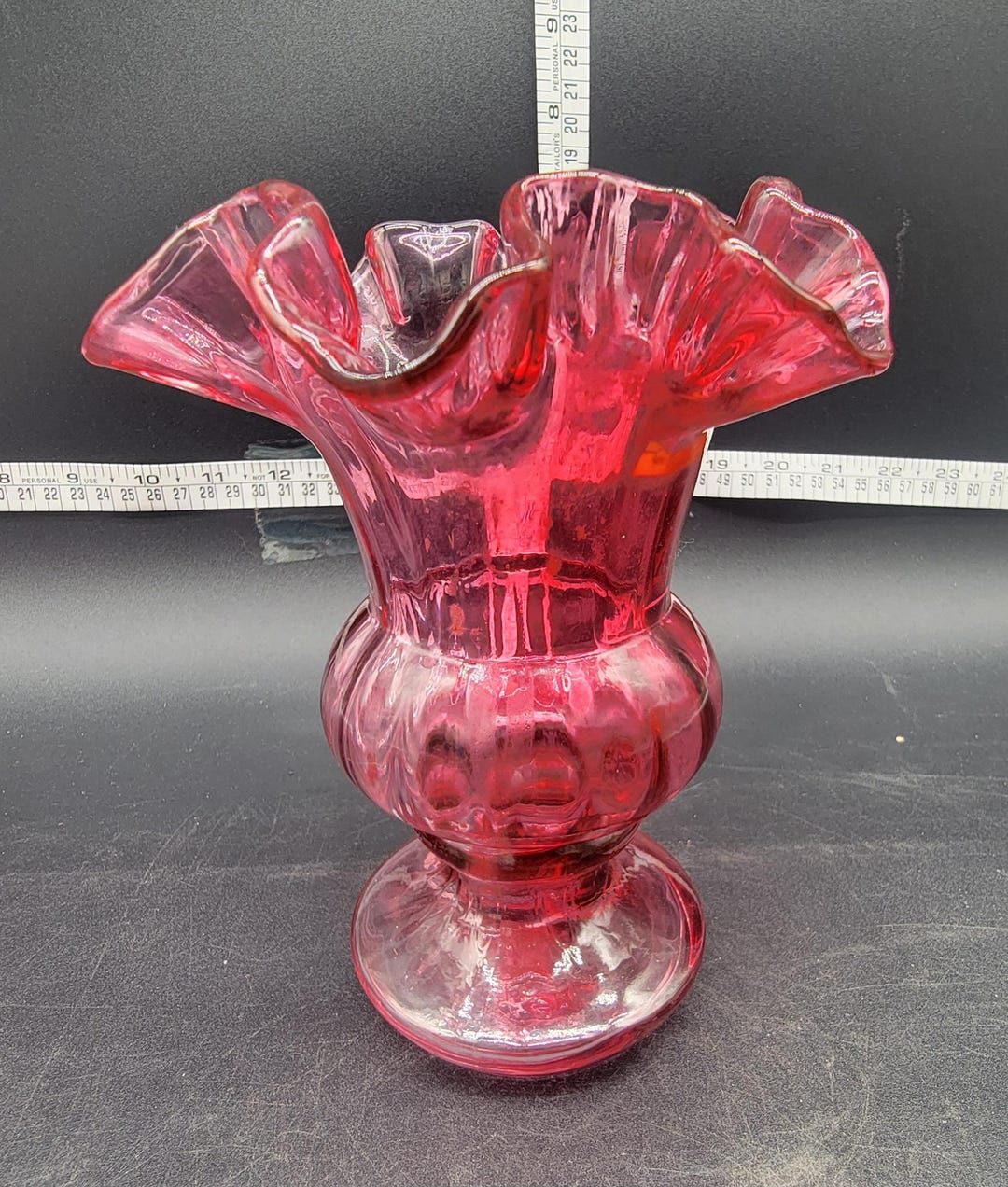 Vintage Fenton Cranberry Pink Ruffle Glass Vase - Etsy
