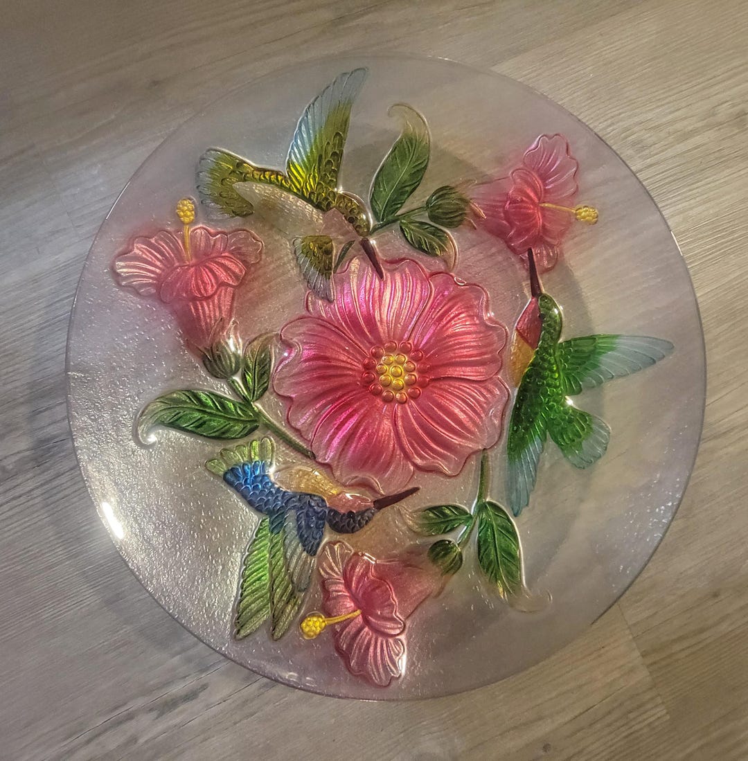 Vintage Large 16 Fused Glass Hummingbird Platter - Etsy