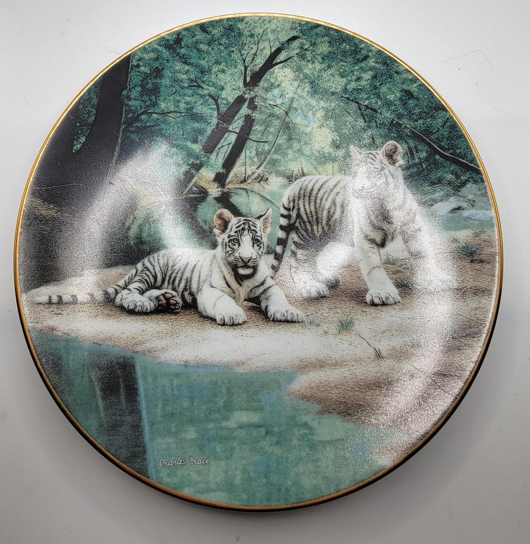 Vintage 1991 Plate With White Tiger Cubs Plate 7963C Charles Frace ...