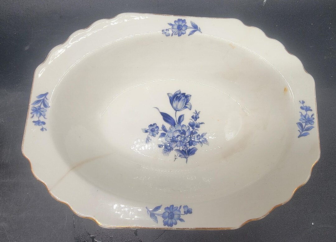 Vintage Hand Painted Lecot China USA White and Blue Floral Serving Bowl ...