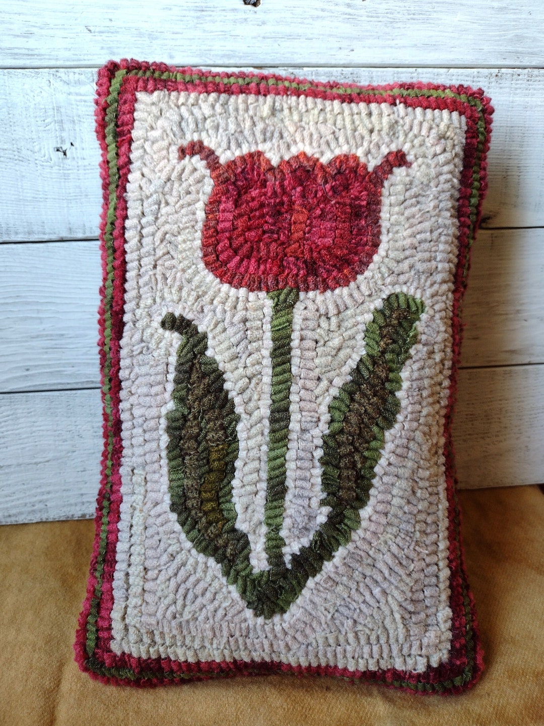 Spring Tulip Hooked Rug Pillow - Etsy