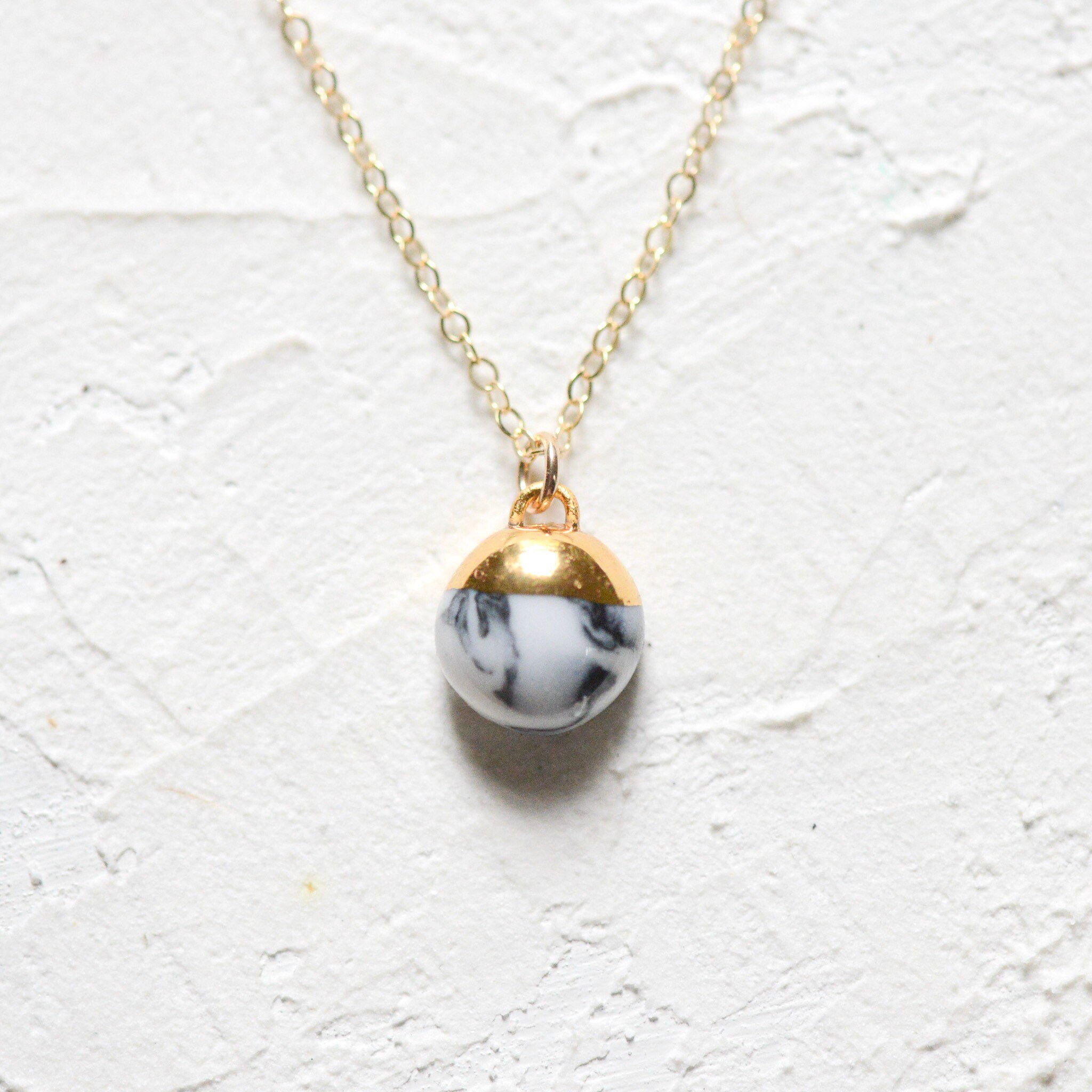 Gold Dipped Marble Necklace Porcelain Buoy Marble Necklace | Etsy