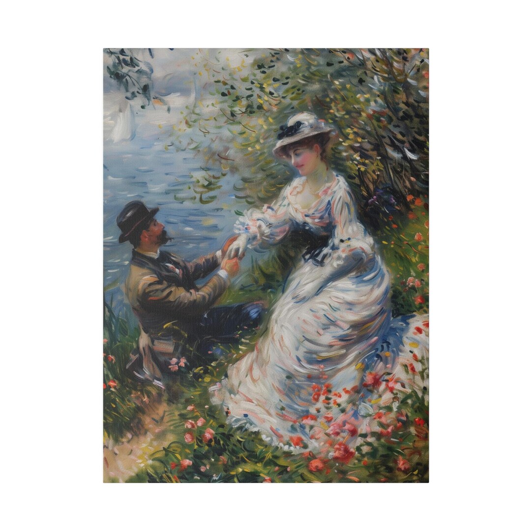 Period Romance in France Countryside, River Flower Field, Impressionist ...