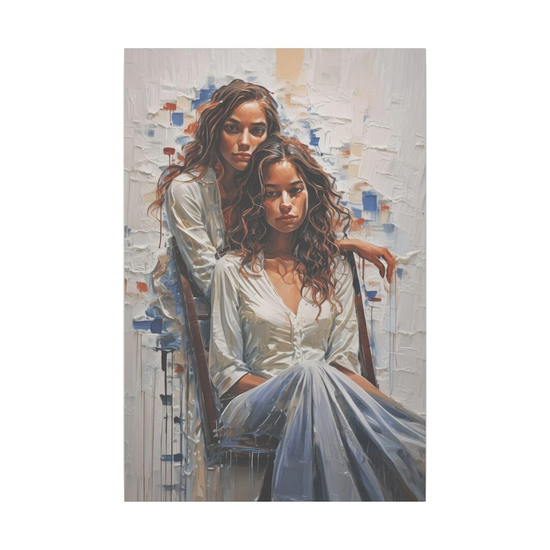 Sisters - Two Sister Pose in a Modern Art Setting, Canvas Wall Art, - Etsy