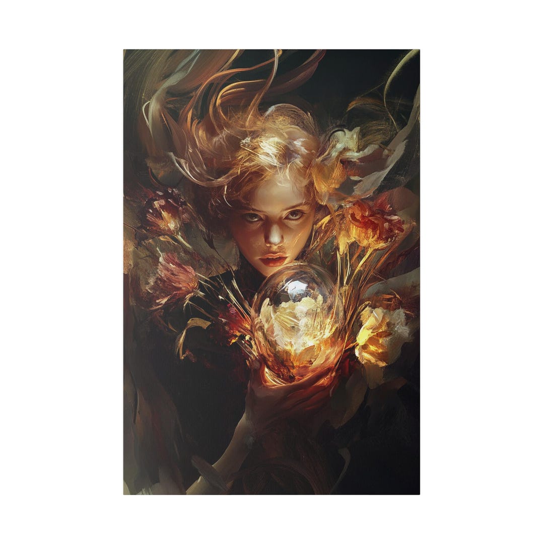 Casting a Spell, Young Goddess Surrounded by Nature and Magic Commands ...