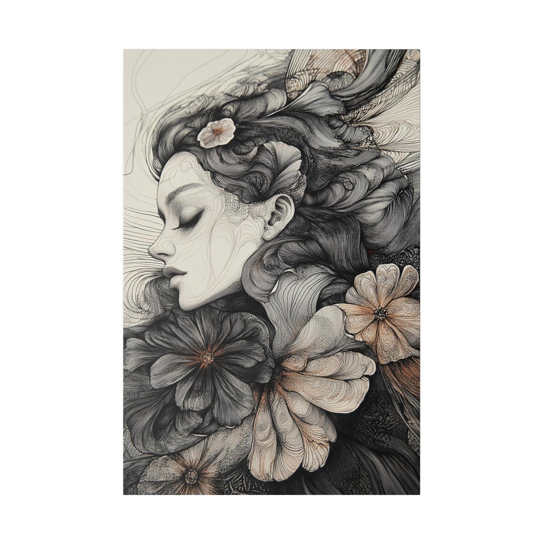 Line Etching Illustration Modern Art Feminine and Floral Beauty ...