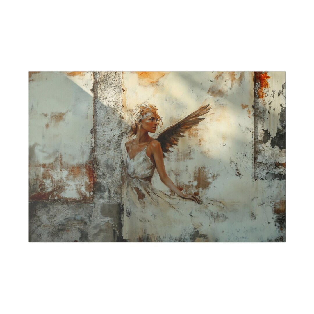 Painting of Woman on Crumbling Ancient Wall Concept Art Modern ...