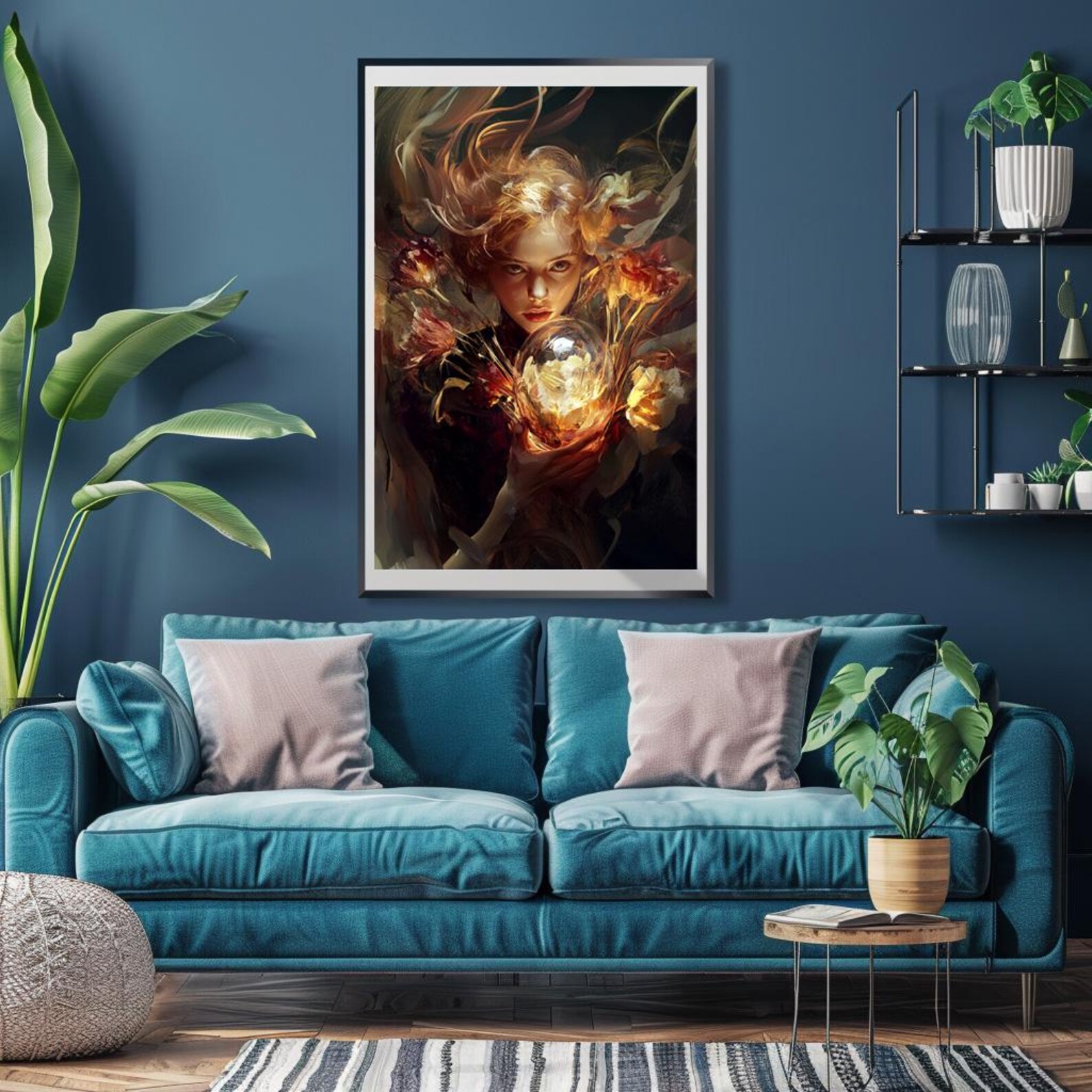 Casting a Spell, Young Goddess Surrounded by Nature and Magic Commands ...
