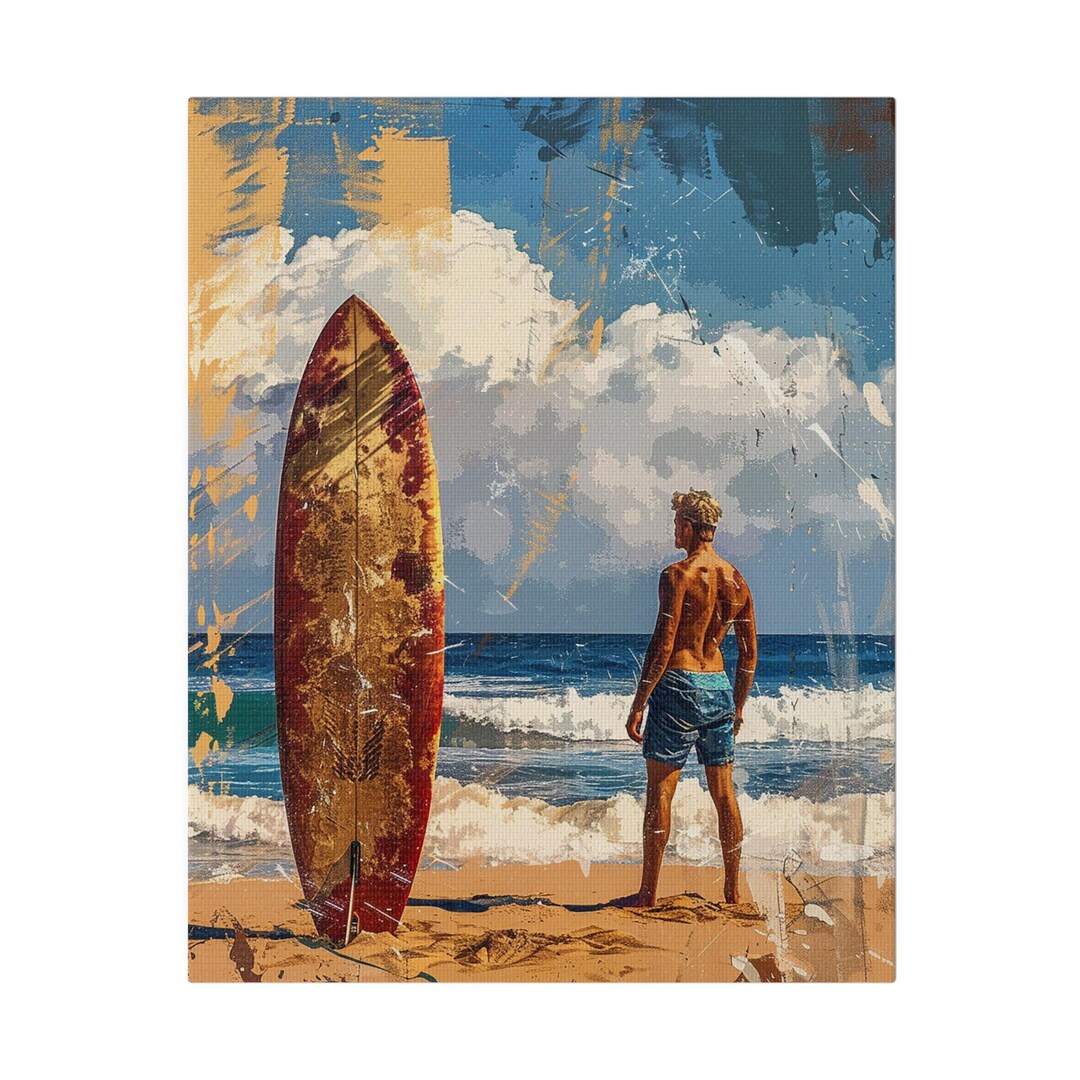 Abstract Modern Surf Art Solo Surfer Waiting for Waves Living the Life ...