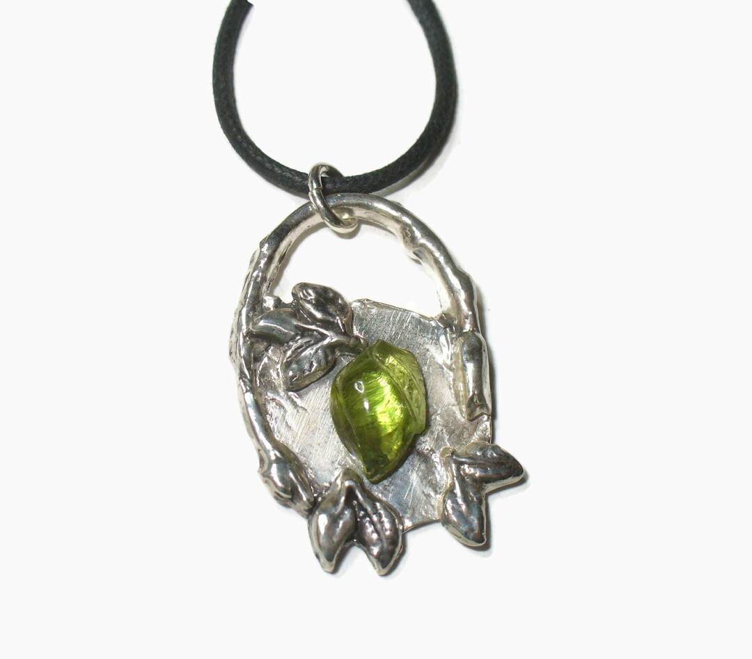 Natural Carved Peridot in Handmade Fine Silver Pendant - Etsy
