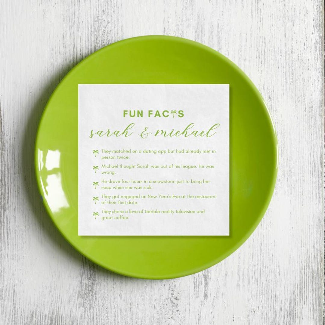 Fun Facts Wedding Cocktail Napkins, Tropical Bar Napkins Personalized ...