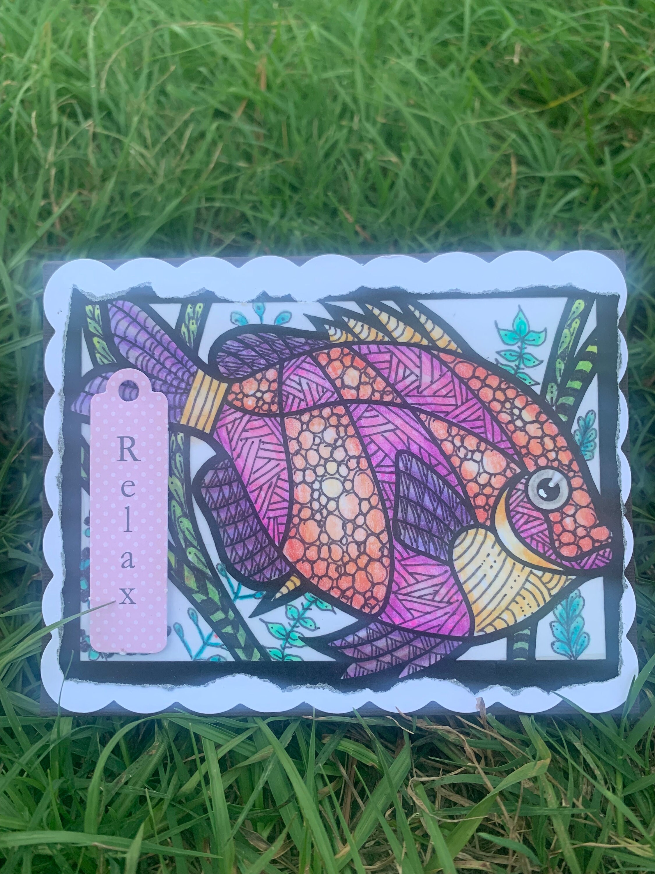 Hand Drawn Rainbow Fish Relax Hopeful Greeting Card Blank With Envelope ...