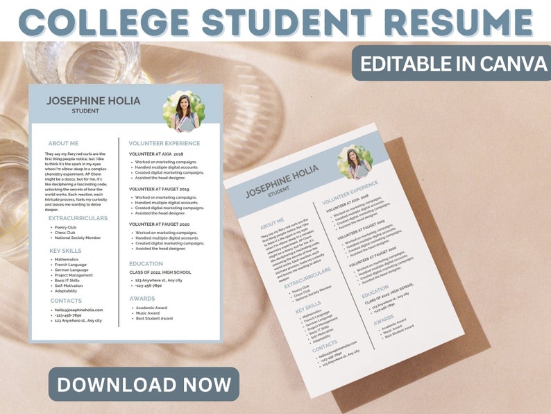 College Student Resume Template: Editable Canva Design (digital ...