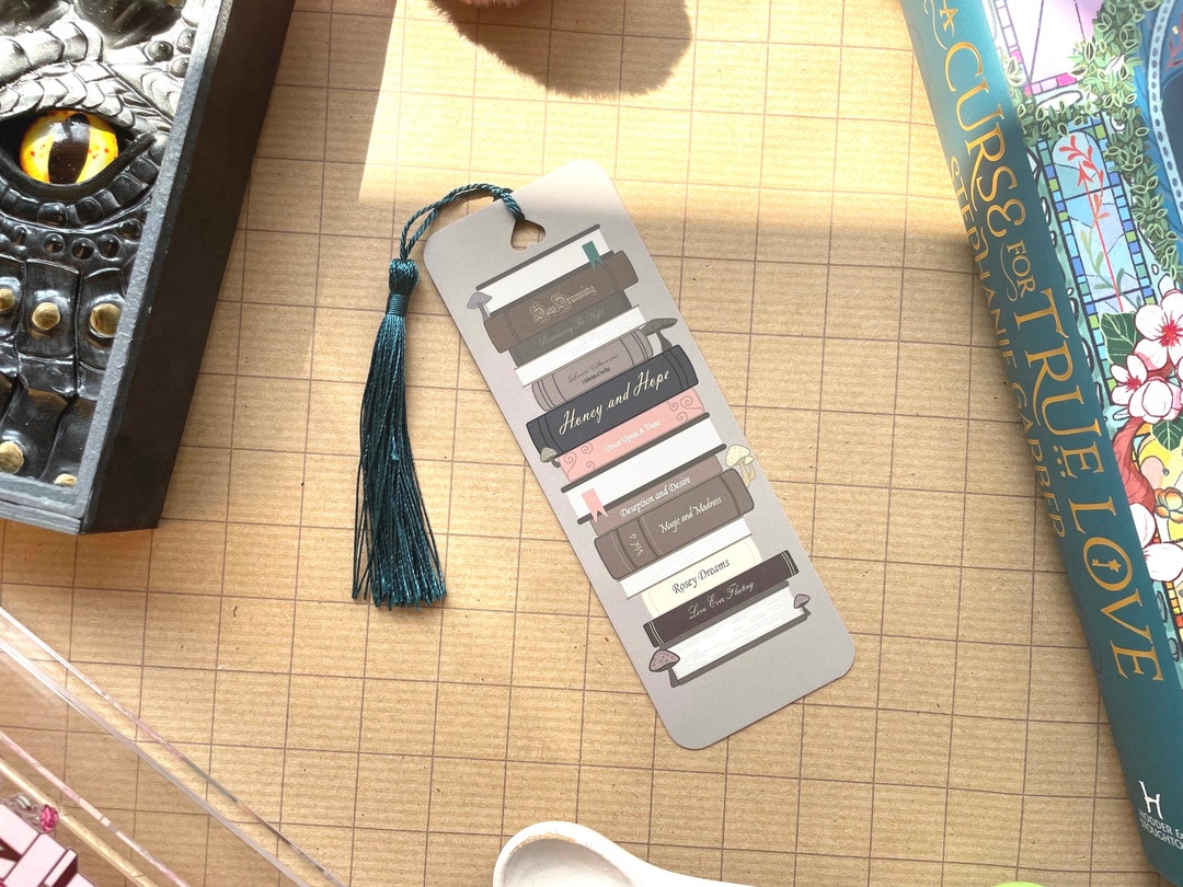Stack of Books Bookmark | Bookmark With Tassel | Mushrooms Design ...