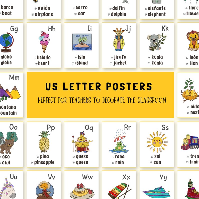 Alphabet Learning Bundle Bilingual Englishpanish Printable 26 Stickers ...