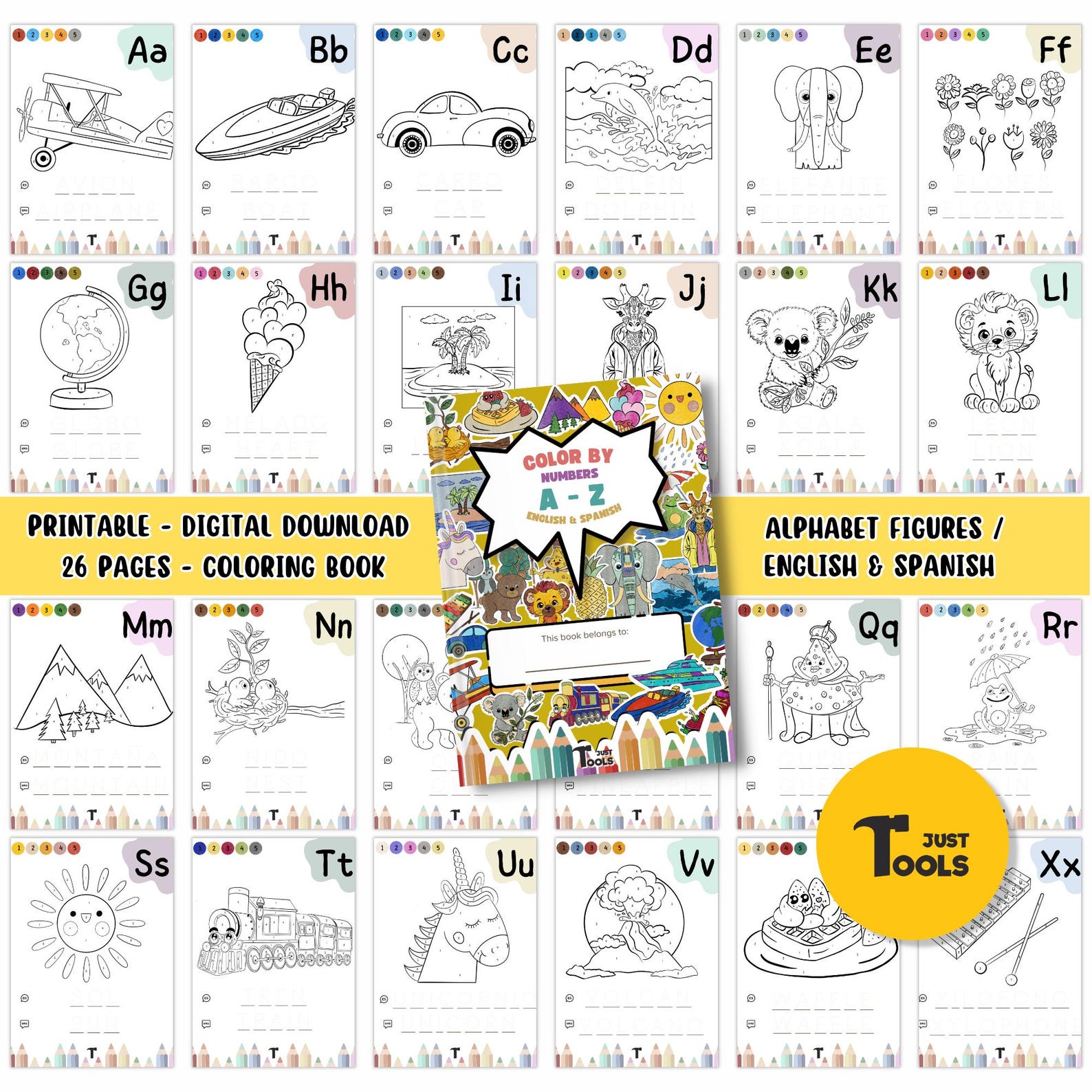 Alphabet Learning Bundle Bilingual Englishpanish Printable 26 Stickers ...