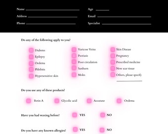 EDITABLE Client Intake Form and Client Self-assessment for Estheticians ...