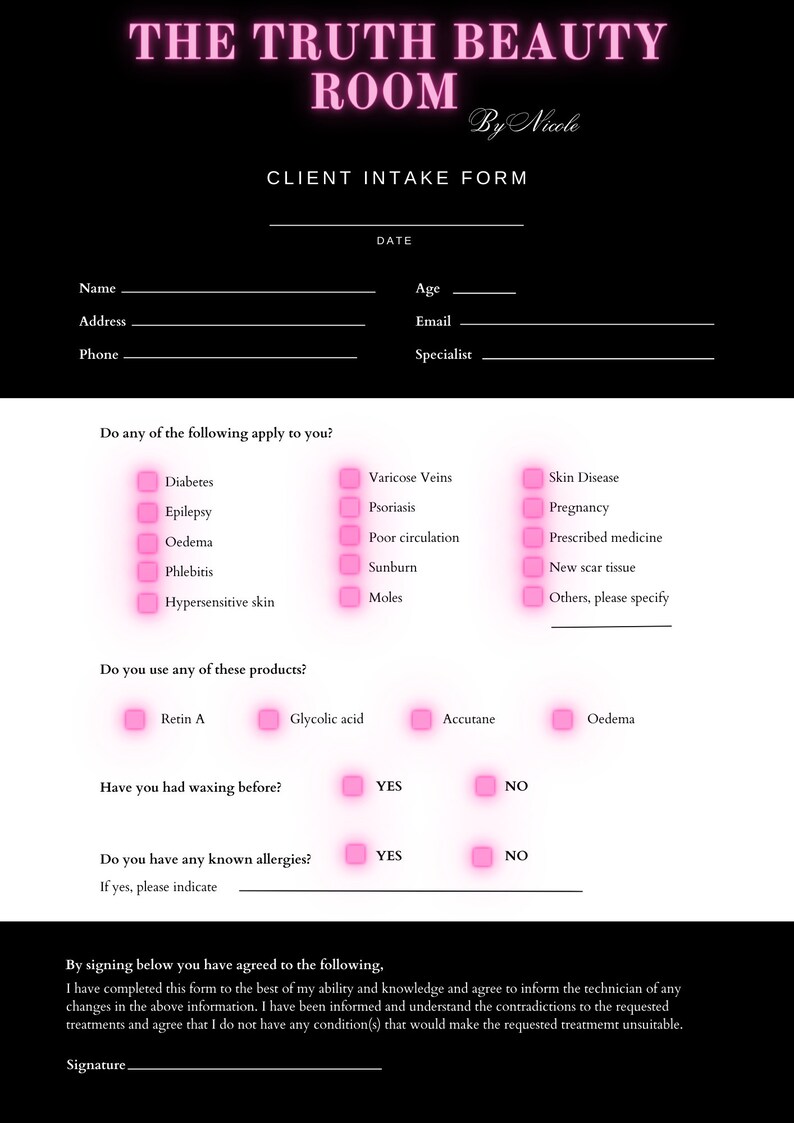 Editable Client Intake Form - Etsy