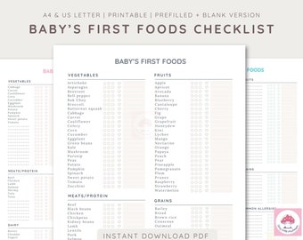 Baby's First Foods Checklist Printable Food Log Led Weaning Solid ...