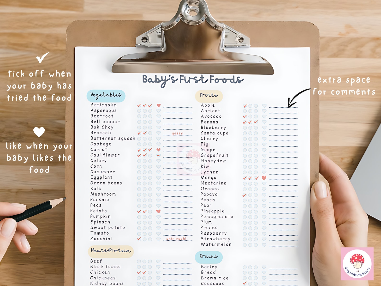 Checklist for Baby's First Foods, Food Log for Baby Led Weaning, Solid ...
