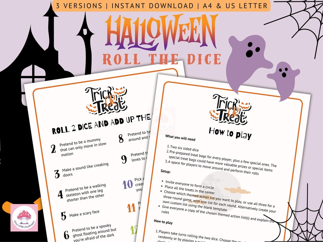 Halloween Dice Game, Trick or Treat Game for Kids, Halloween Printable ...