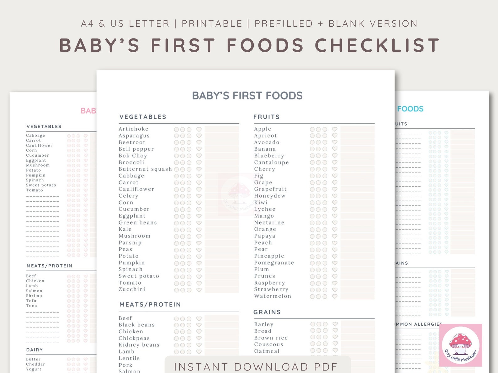 Checklist for Baby's First Foods, Food Log for Baby Led Weaning, Solid ...