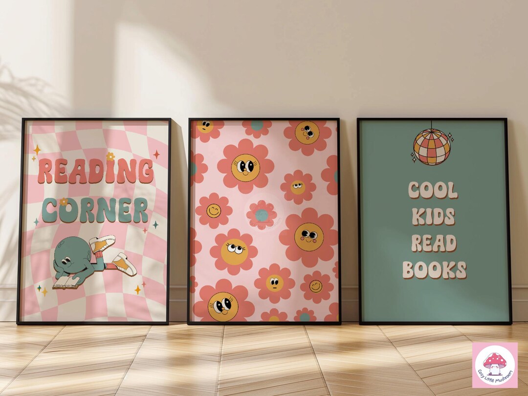 Set of 3 Printable Retro Posters for Reading Nook, Vintage Reading ...