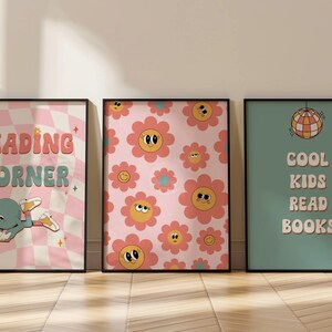 Set of 3 Printable Retro Posters for Reading Nook, Vintage Reading ...